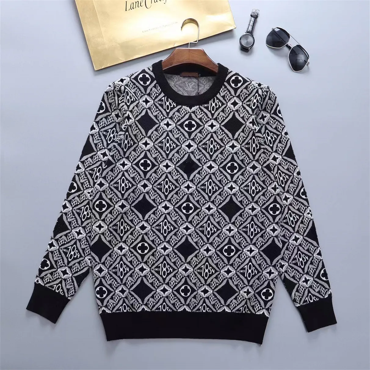 European Men's Designer Sweatshirt, Knit Print Fashion Sweater, Retro ...