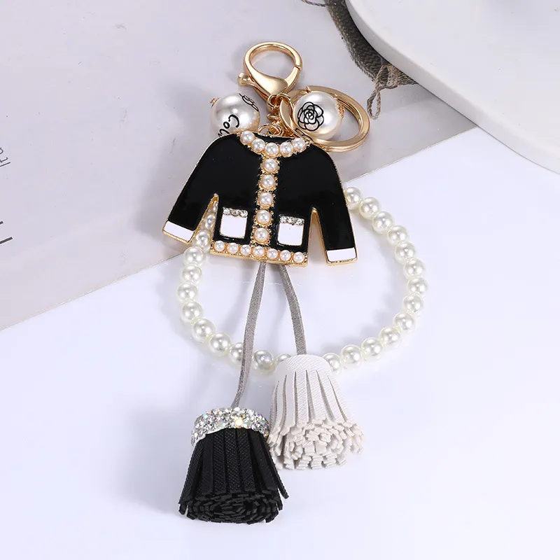 Pearl Rhinestone Heart Pattern Leather Keychain with 18K Gold-Plated ...