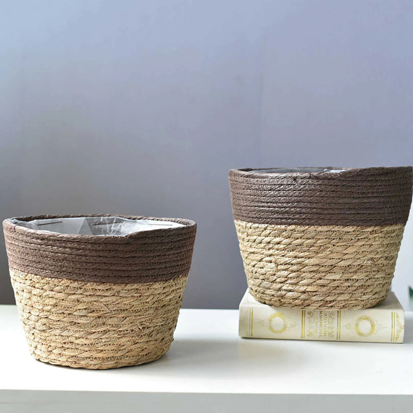 Handmade Woven Planter Basket - Rustic Straw Flower Pot, Indoor/Outdoor ...