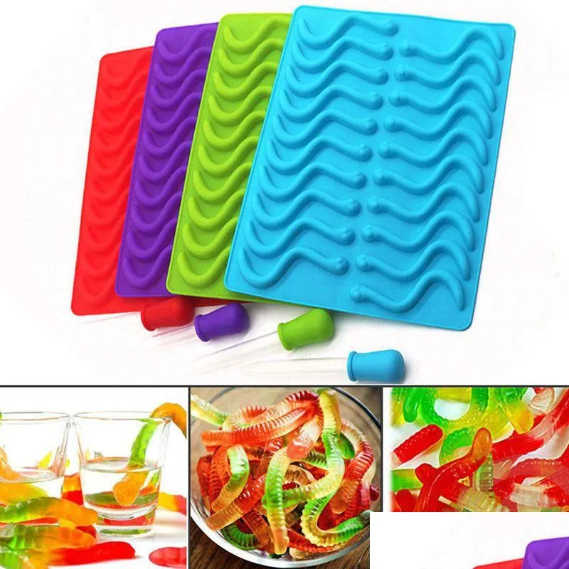 20 Hole Gummy Snake Worms Mold For Baking, Candy, And Jelly Ice Tube ...