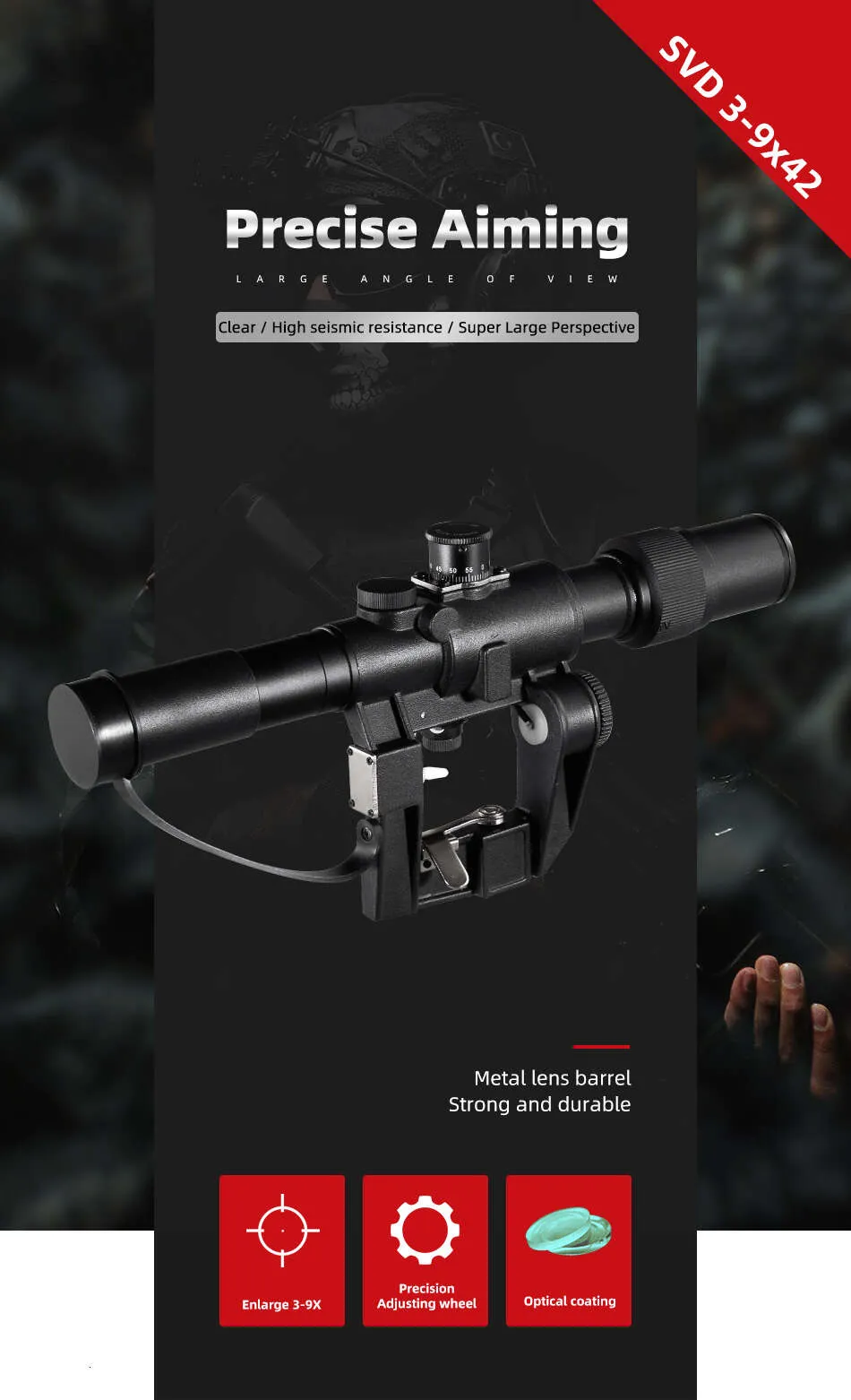 Dragunov Svd 3 9x26 Scope Tactical Rifle Scope Red Illuminated Optical Sight Ak Airsoft Spotting ...