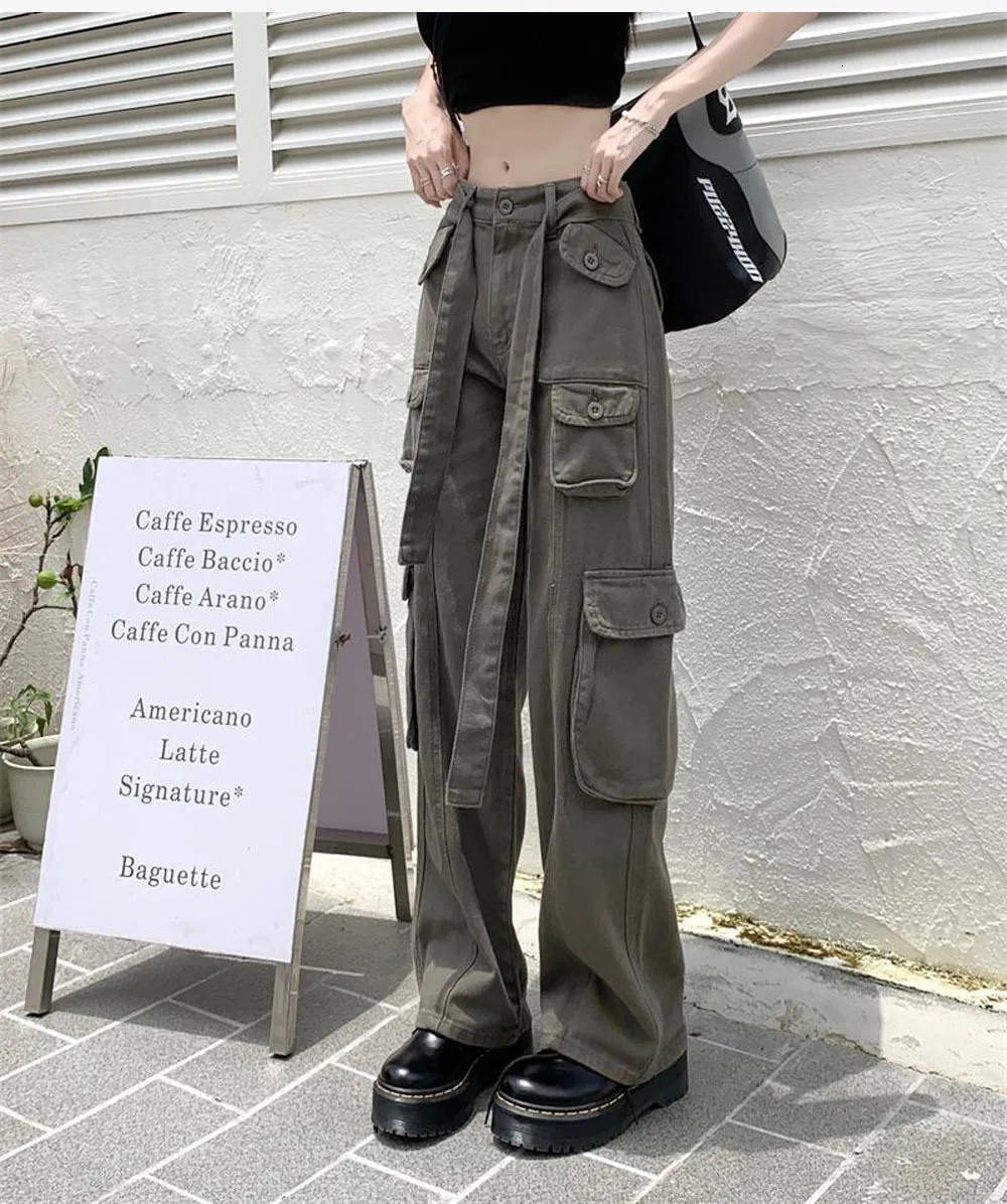 Harajuku Vintage Aesthetic Womens Low Waisted Cargos With Harajuku Vintage Aesthetic Womens Low Waisted Cargos With