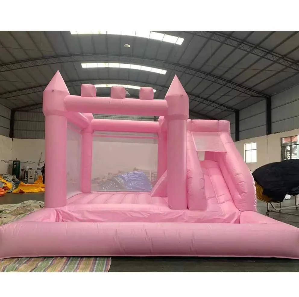 Pink Inflatable Bounce House Castle With Slide And Go And Ball Pit ...