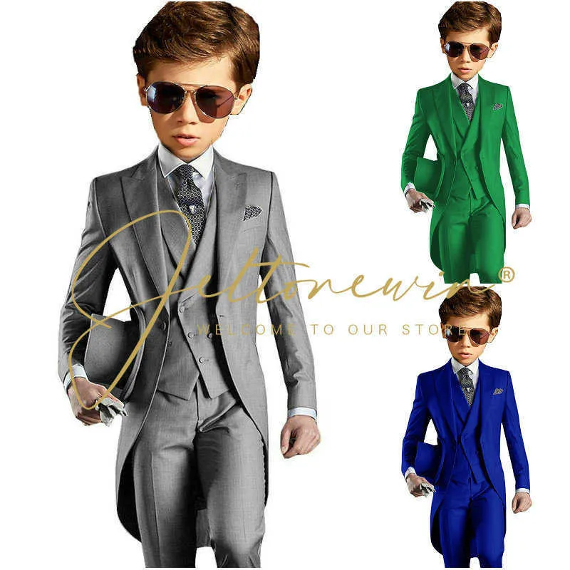 Suits Tailcoat Boy Suits Costume Child Light Grey Jacket Sets Flower ...