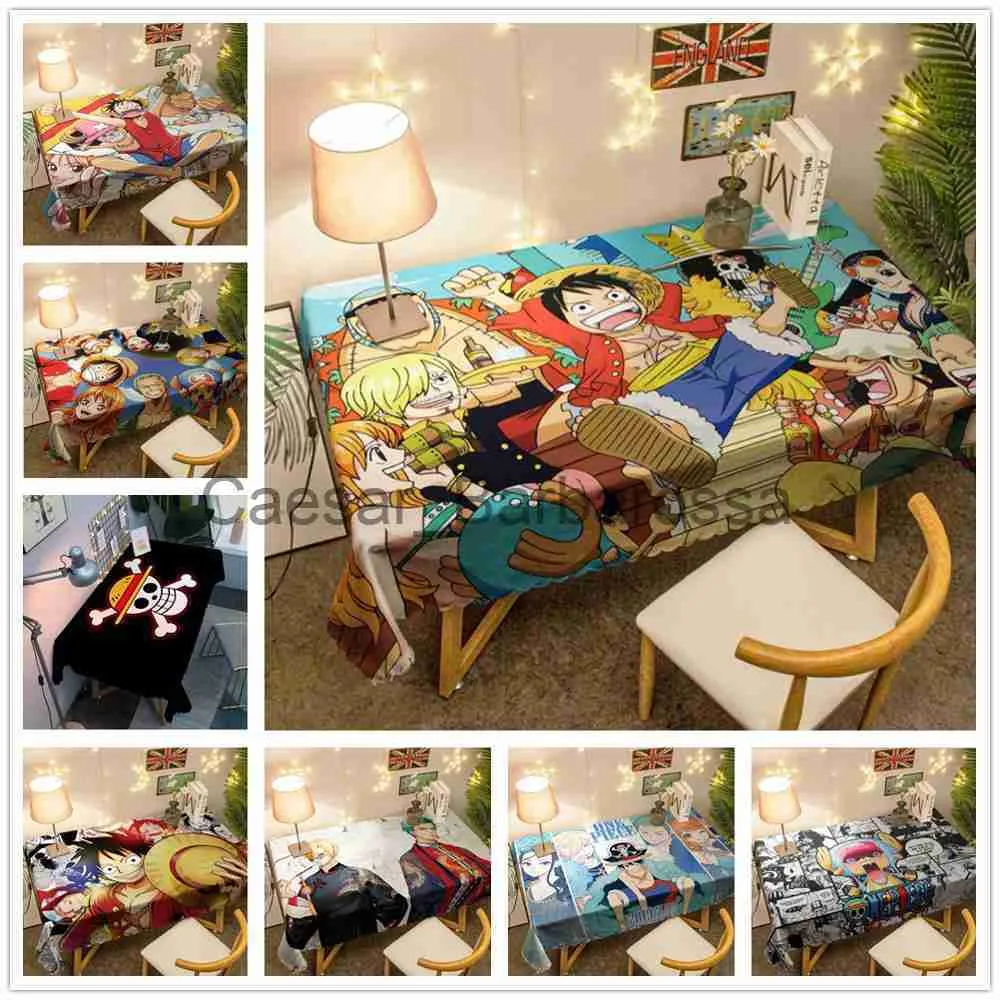 One Piece Luffy Anime Tablecloth Waterproof Custom Printed Round Cotton ...