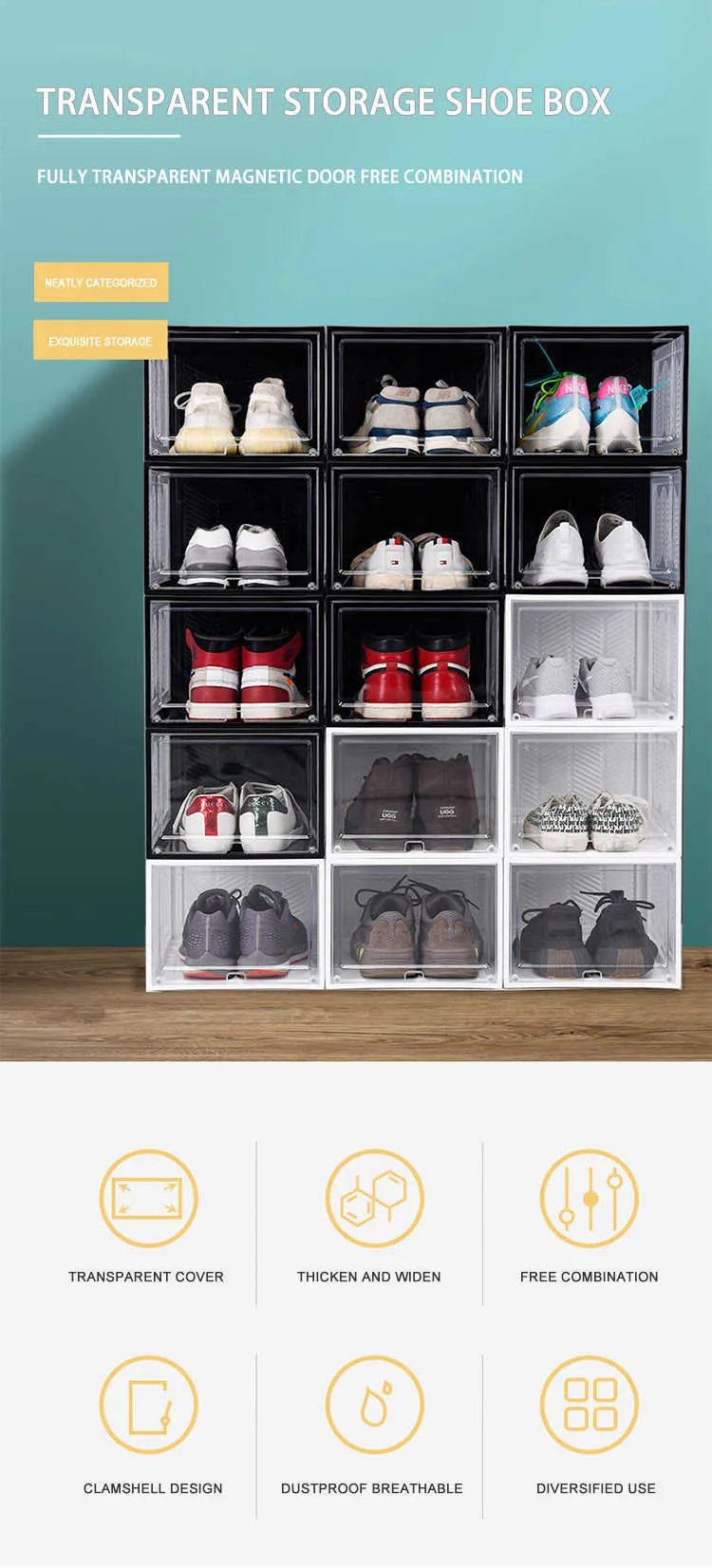 Stackable Clear Plastic Shoe Storage Box Side Opening Acrylic ...