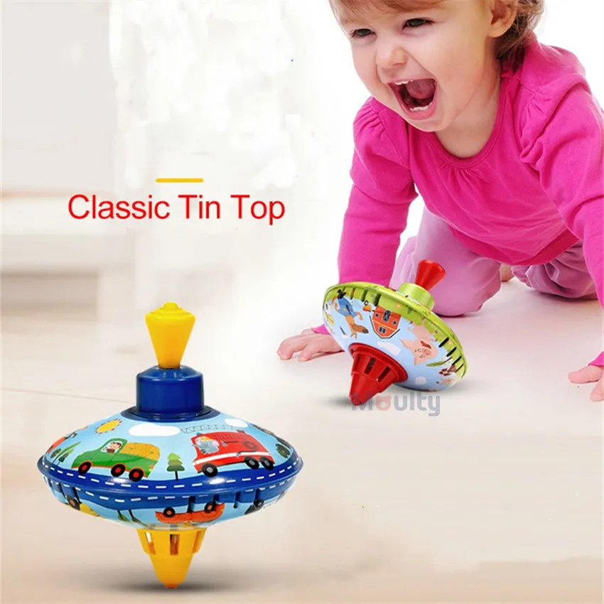 Spinning Top Toy - Classic Tin Design, Interactive Educational Play ...