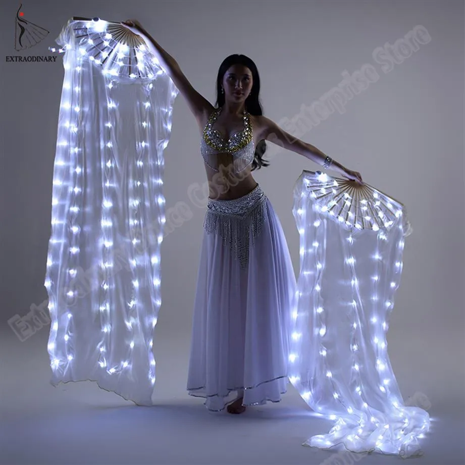 LED Light Up Belly Dance Fan Veils Silk Pleated Carnival Stage ...