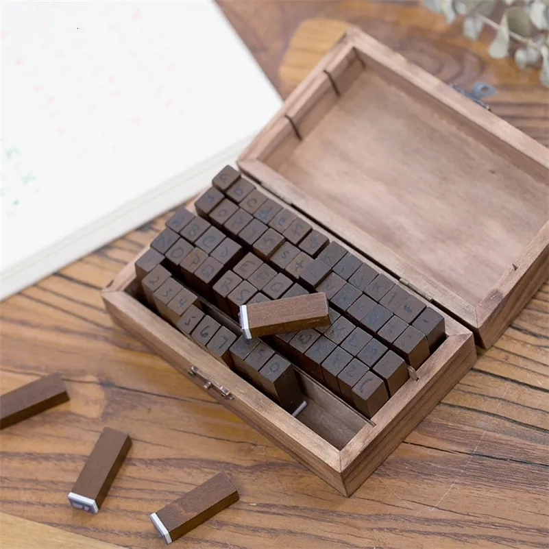 DHgate.com:Vintage Wood Stamp Set: 70-Piece DIY Number Alphabet Letter ...
