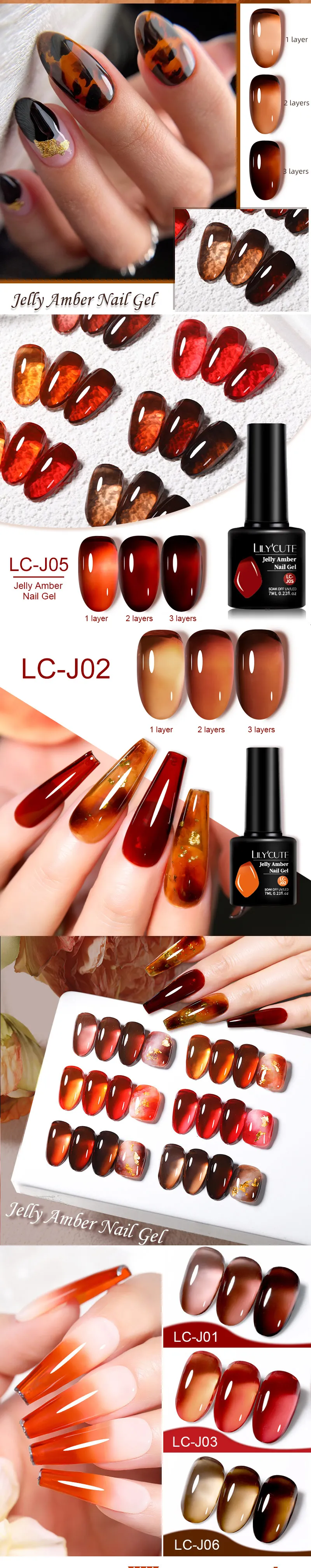 7ml Jelly Amber Gel Nail Polish Translucent Brown Crystal Dull Color ...
