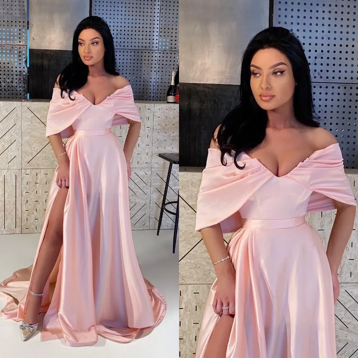 Built-in Bra Wedding Dress HTBVGO Long Sleeve Satin Bridesmaid Dress ...