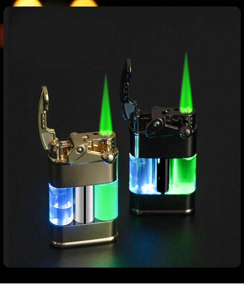 Windproof Green Flame Lighter - Jet Torch Butane Lighter, LED ...