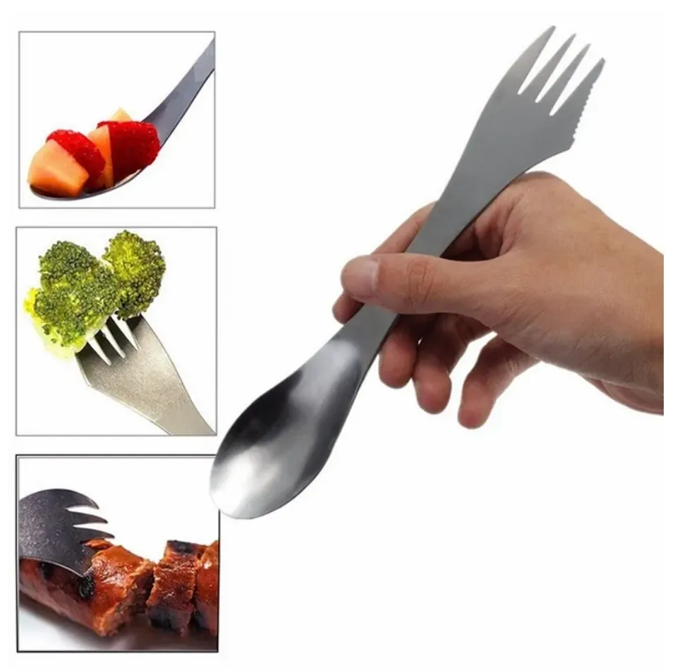 3-in-1 Utensil: Stainless Steel Fork Spoon Spork - Portable Camping ...