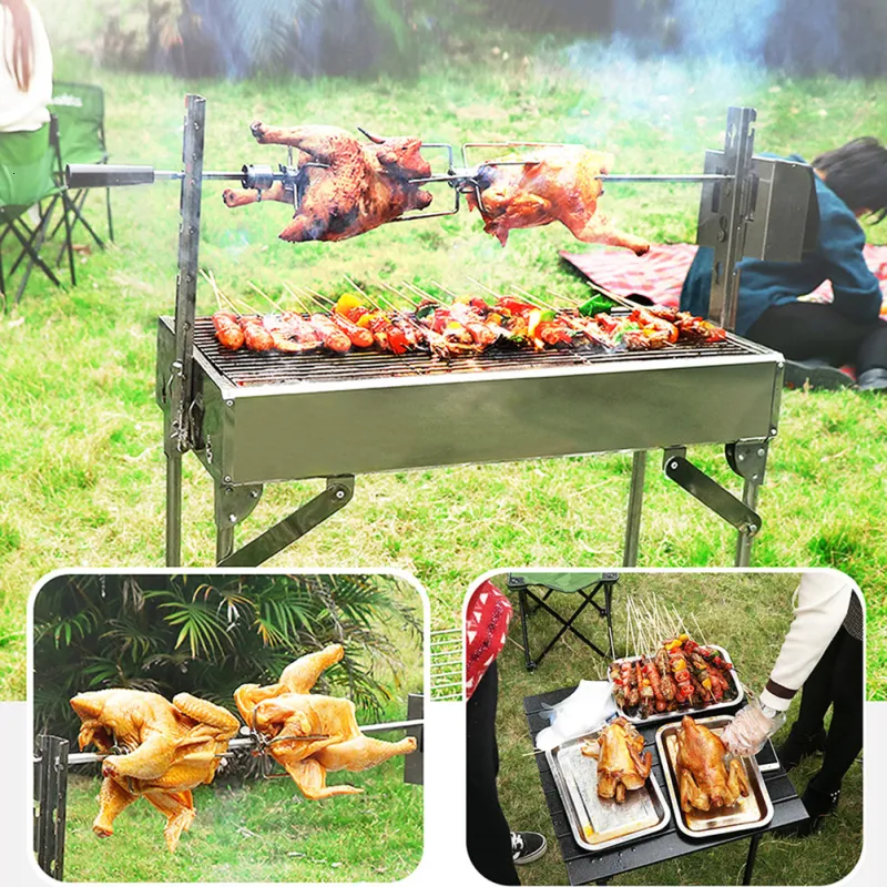 BBQ Grill Rotisserie Forks Stainless Steel Meat Fork Grill Spit Rod Kit ...