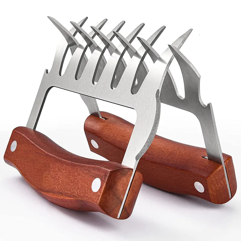 BBQ Meat Claws - Stainless Steel Pulled Pork Shredder Paws with Wooden ...