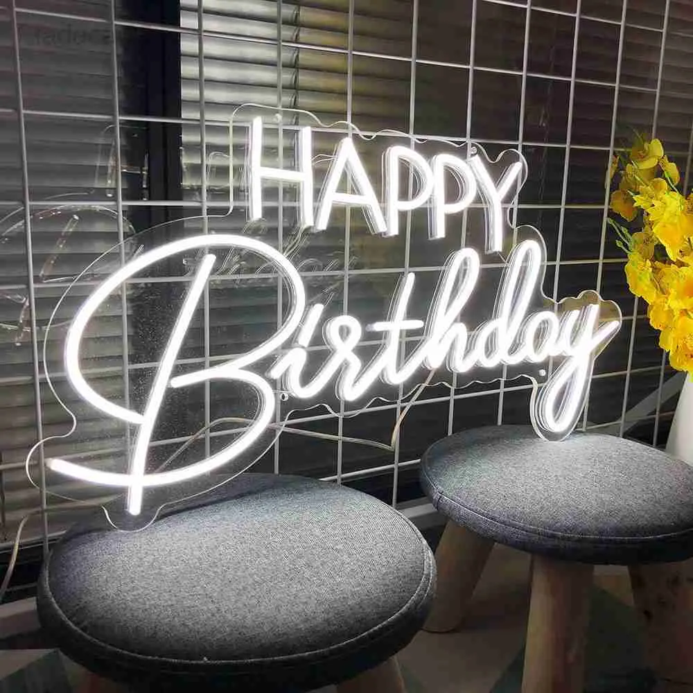 LED Happy Birthday Flex Transparent Acrylic Party Neon Light Sign Led ...