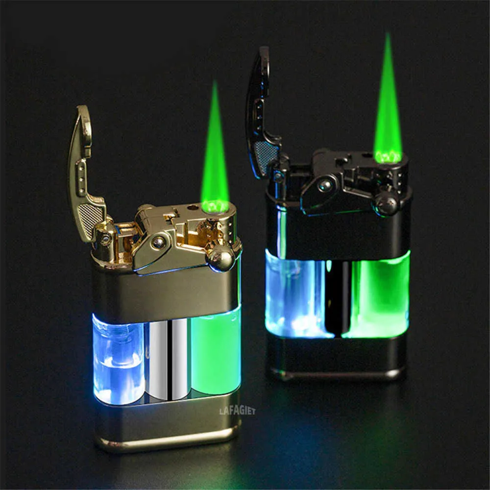 DHgate.com:Green Transparent Flame LED Lighter | Windproof Butane Turbo ...