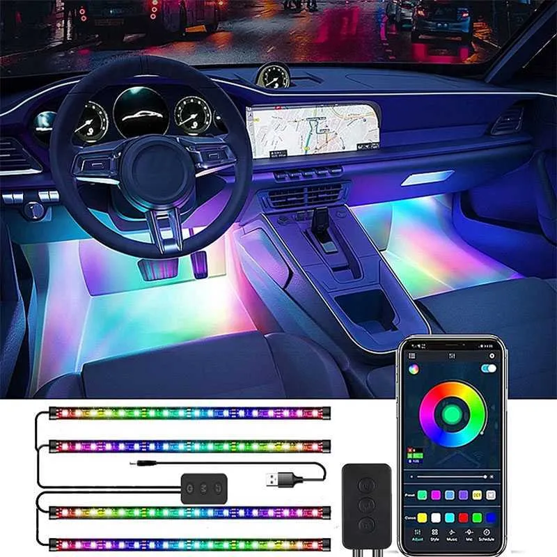 Car Interior LED Light Strips With USB, Wireless Remote & Music Control ...