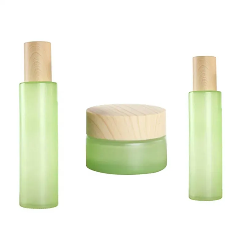 Top Fashion Frosted Green Glass Cosmetic Cream Jar And Lotion Pump ...