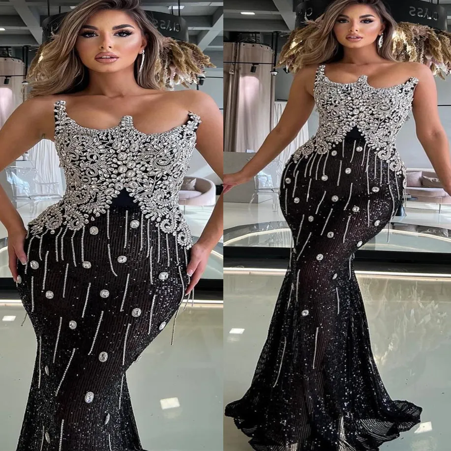 Black Mermaid Gown: Beaded Crystal Formal Dress, Elegant Evening Party Dress Prom Dresses ...