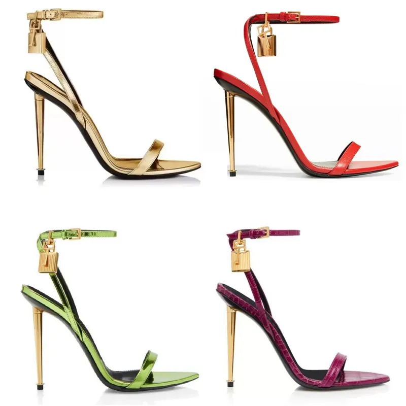 Elegant Pointy Stiletto Heel Sandals - Padlock & Key Design, Nude Party ...