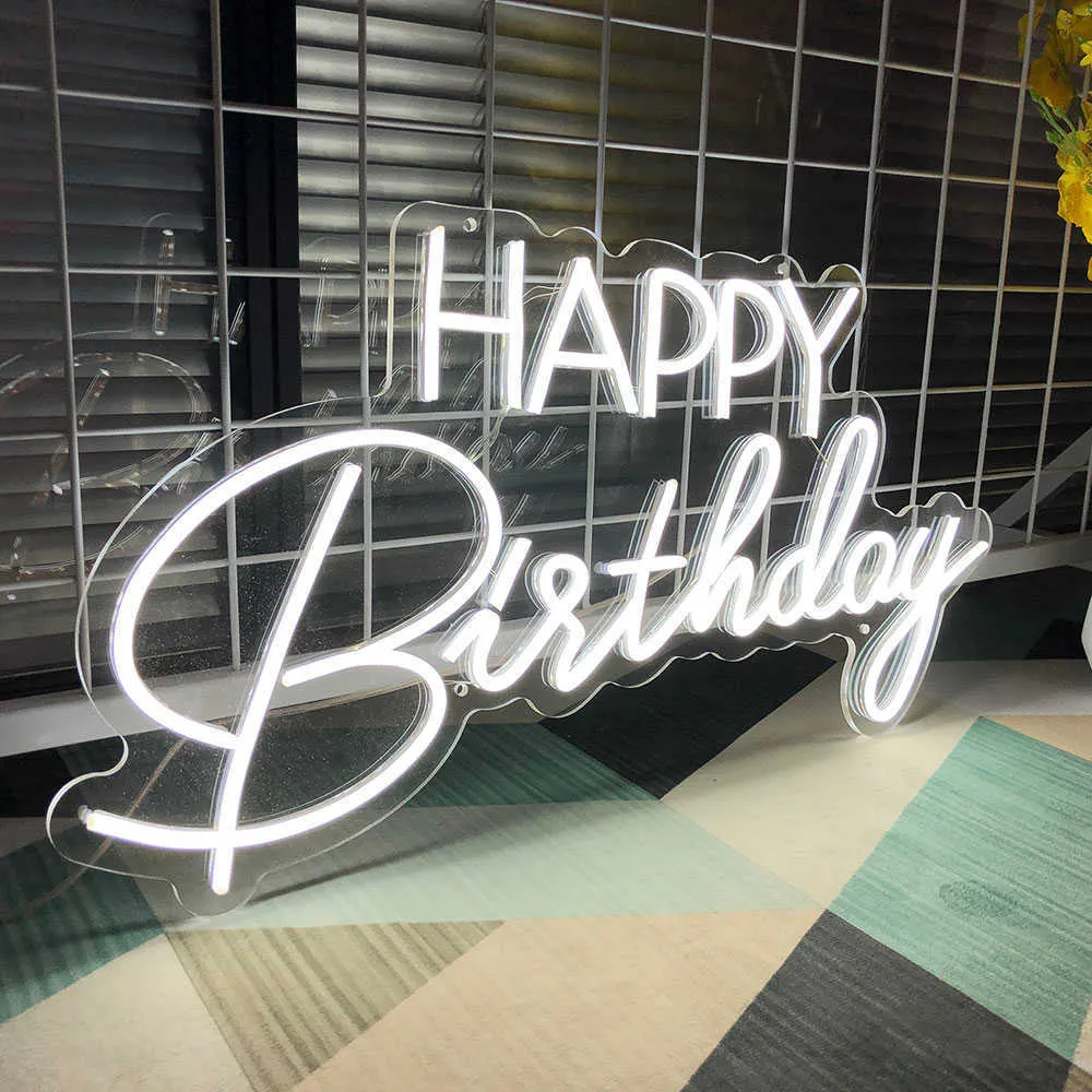 LED Happy Birthday Flex Transparent Acrylic Party Neon Light Sign Led ...