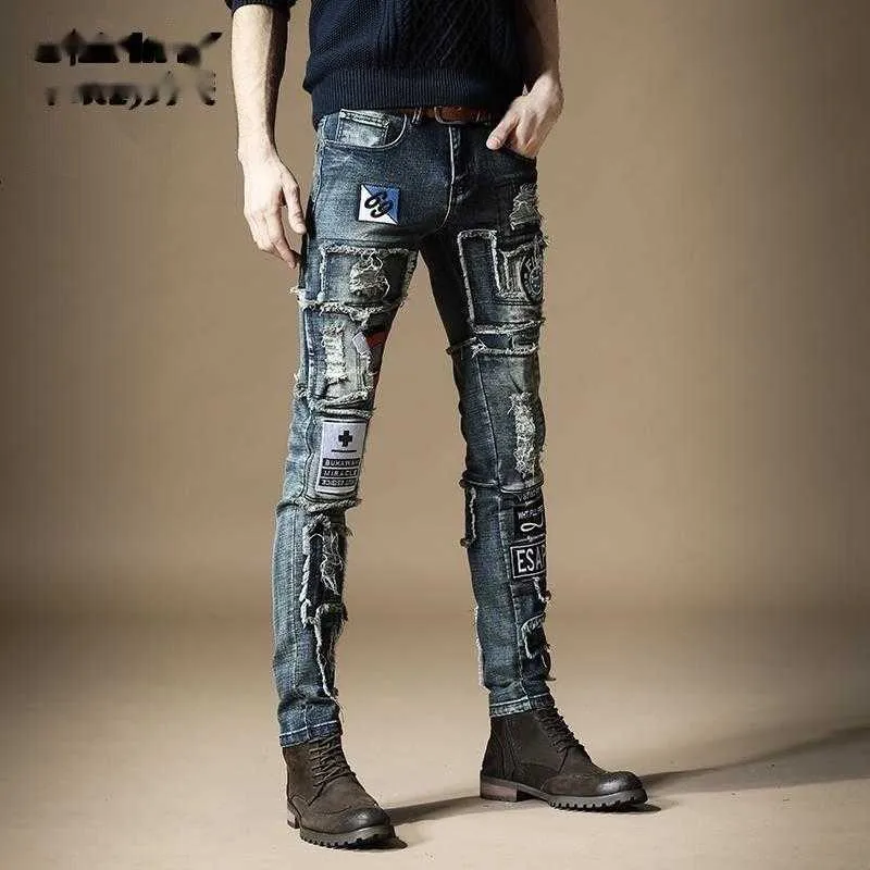 Qianzhihe Tide Brand Men's Jeans, High-End Slim Fit, Embroidered, Worn ...