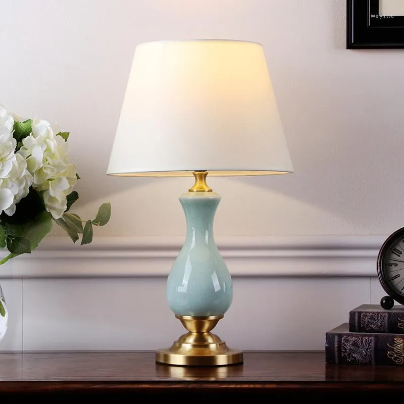 Table Lamps: Tiny Azure Glazed Ceramic Decorative Lamp in American ...