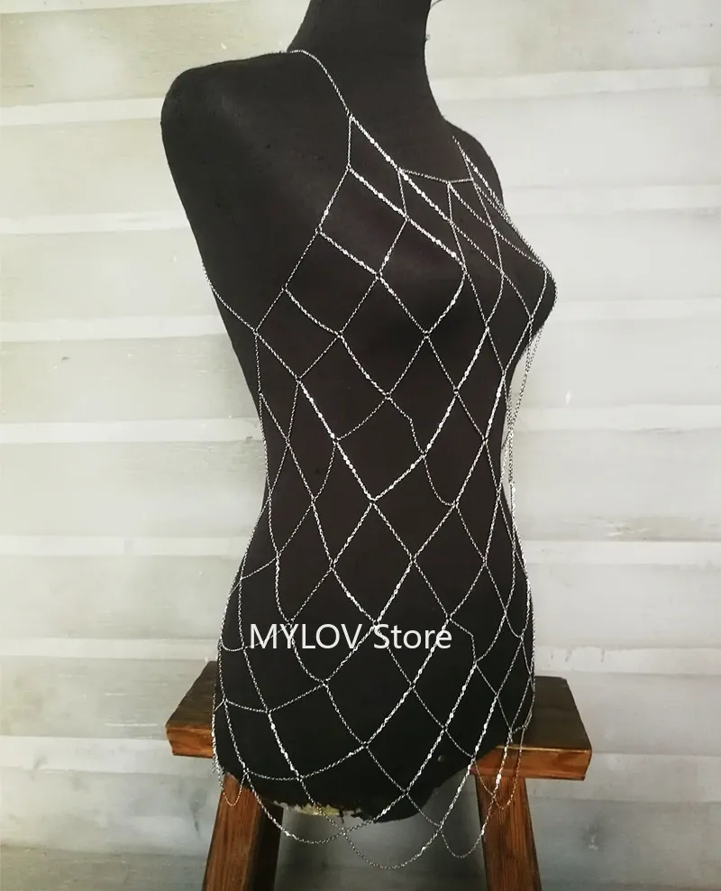Silver Plate Grid Style Real Gold Body Chains Full Body Dress Jewelry ...