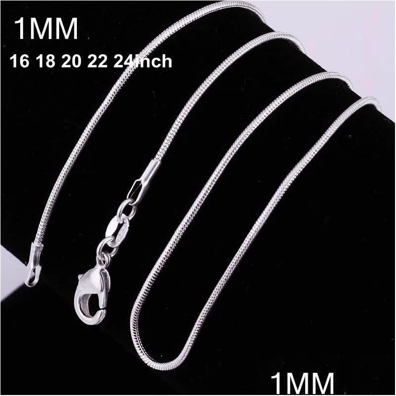 DHgate.com:Jewelry 1Mm 925 Sterling Sier Smooth Snake Chains Women Necklaces Chain Size 16 18 20 ...