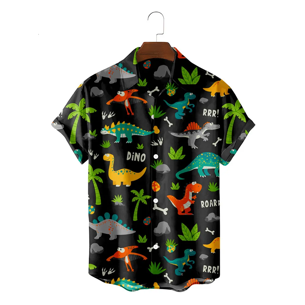 Cute Dinosaur Print Mens Fun Dress Shirts Black And White Oversized ...