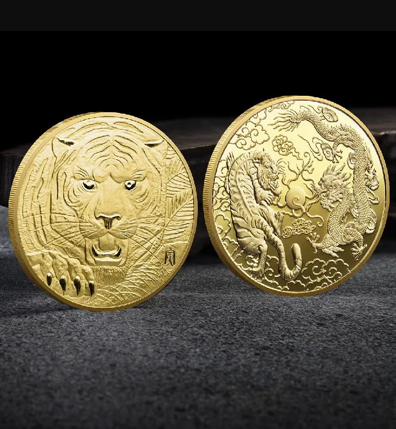 DHgate.com:3D Relief Dragon and Tiger Commemorative Medal, Gold and ...