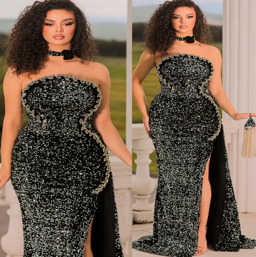 Black Mermaid Black Sparkly Prom Dress With Crystals And Sequins Lace ...