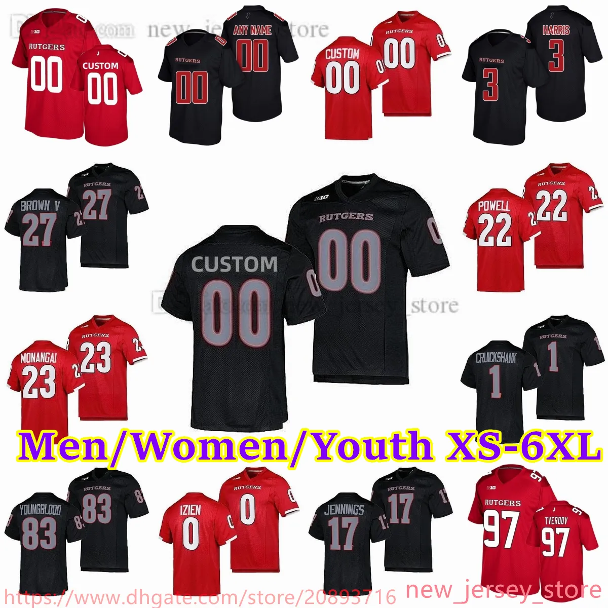 Custom Rutgers Scarlet Knights Football Jersey, S 6XL, Brown, Name And ...