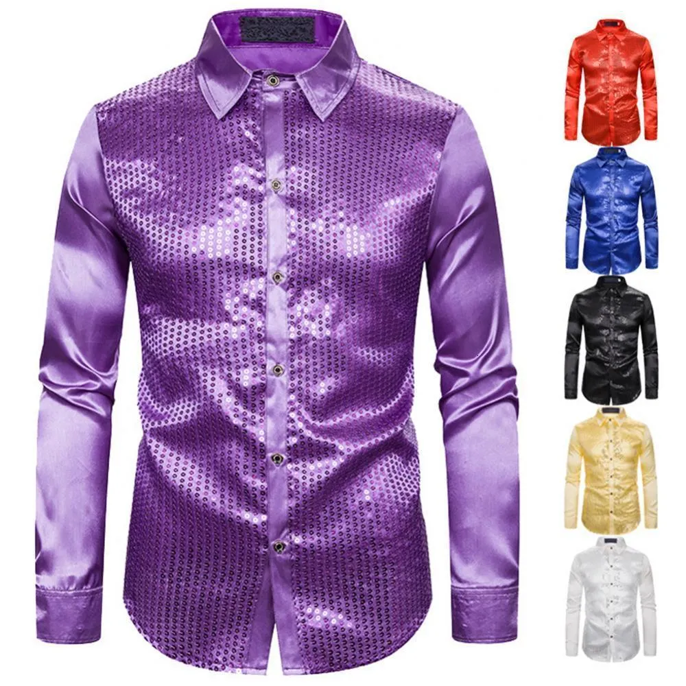 DHgate.com:Mens Long Sleeve Solid Color Turn Down Collar Shiny Sequins ...