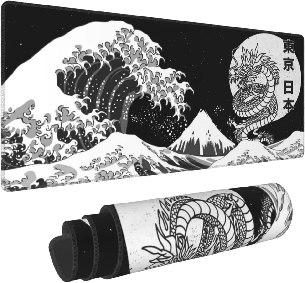Kanagawa Great Wave Sea Samurai Mouse Pad Japanese Tokyo Black And ...