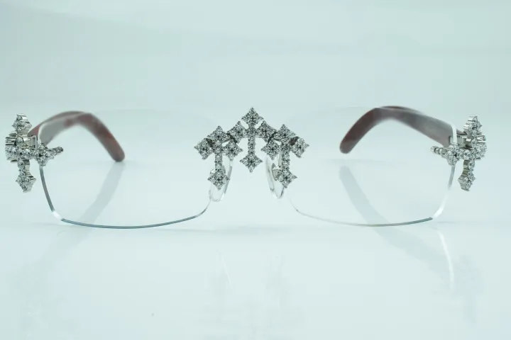 Cross Diamond Eyeglasses - Stylish Wood Temple Frames 3524012 with 56mm ...