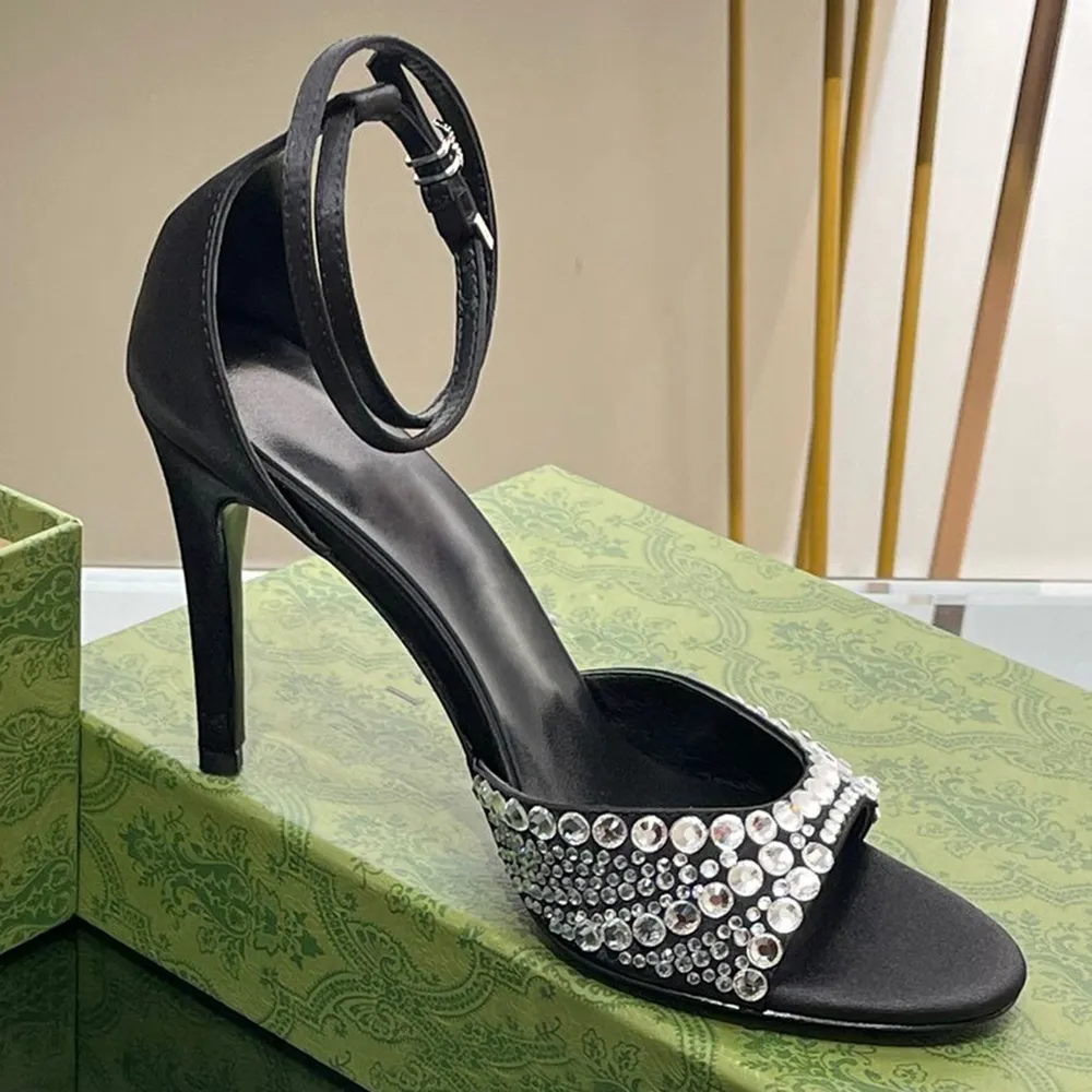 Bulk Luxury Rhinestones Stiletto Heels Satin Sandals Open Toe Leather ...