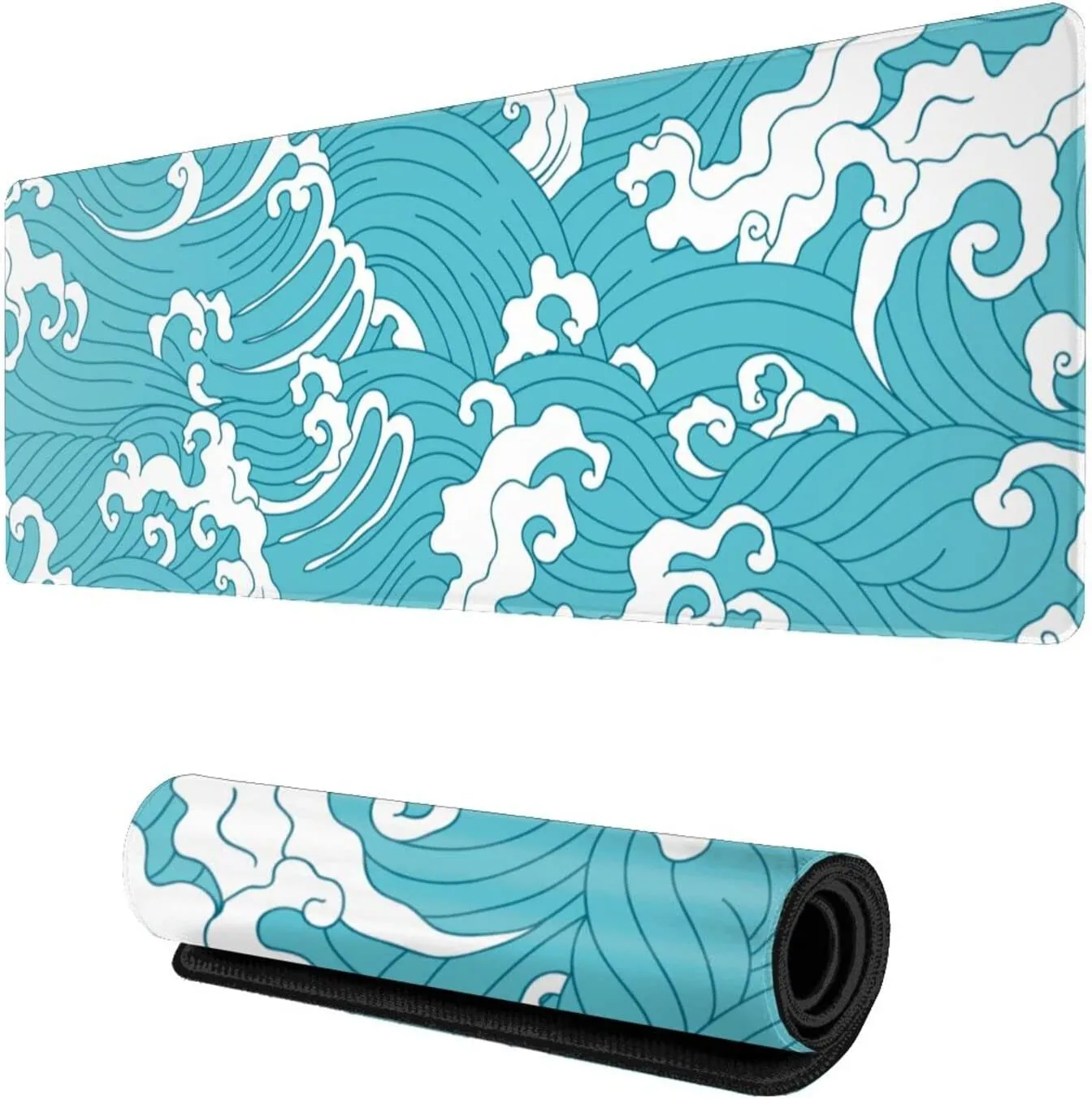 Japanese Wave Gaming Mouse Pad XL Blue And White Non Slip Rubber ...