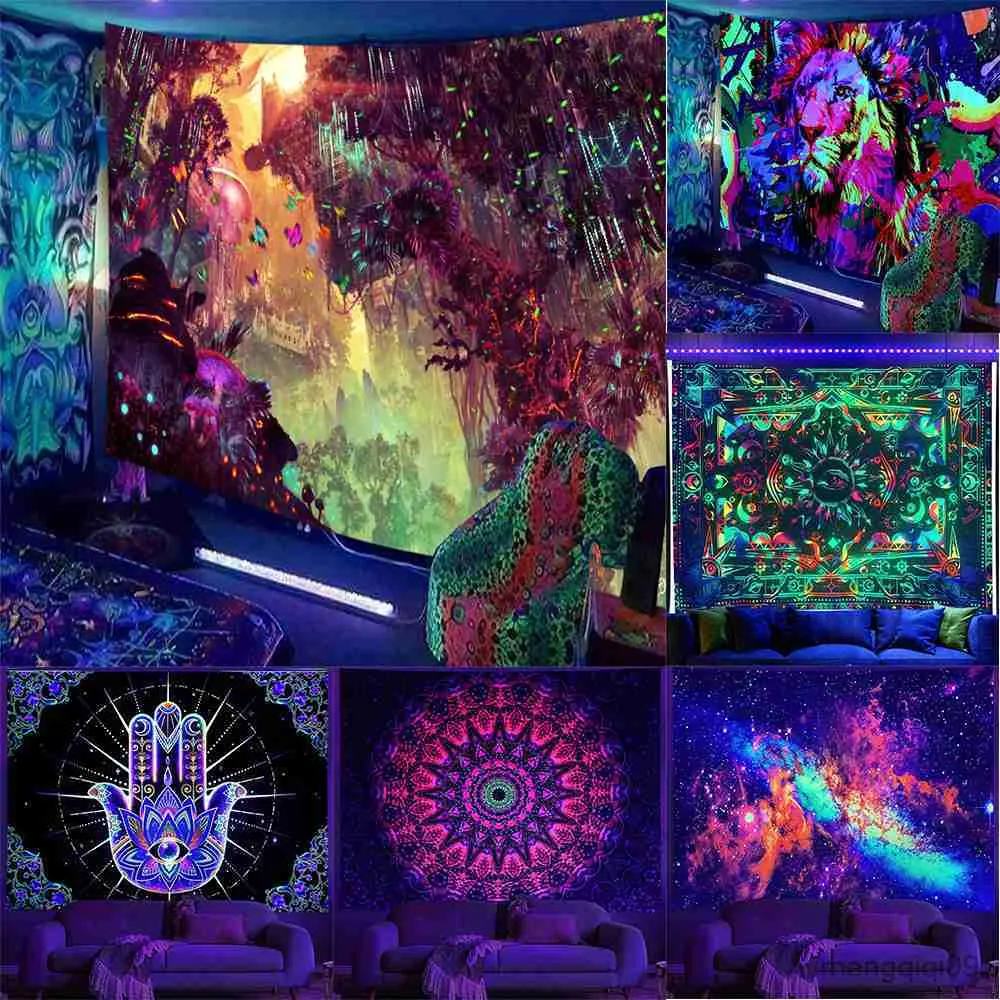 UV Reactive Tapestry - Fluorescent Wall Hanging, Psychedelic Art Decor, Blacklight Tapestry ...
