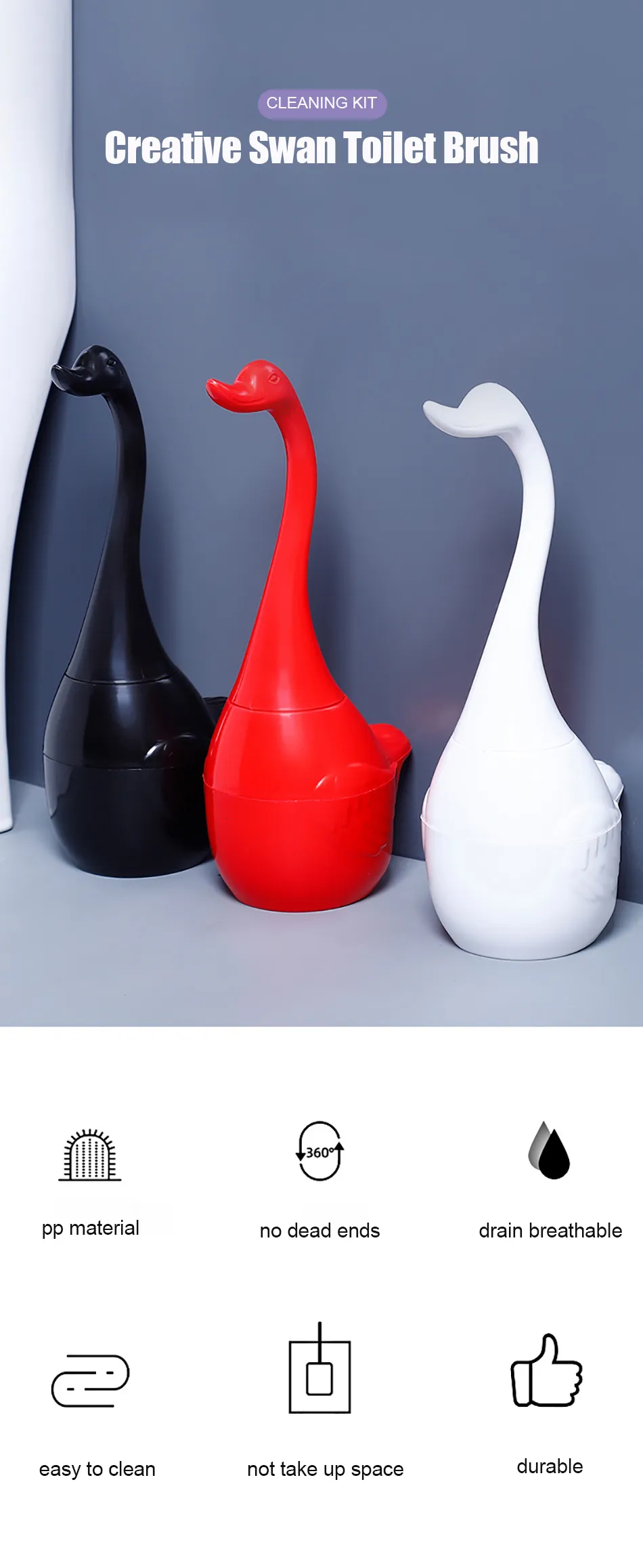 Toilet Brush Holder Set: AHAWILL Creative Swan Design, Plastic, Thick ...