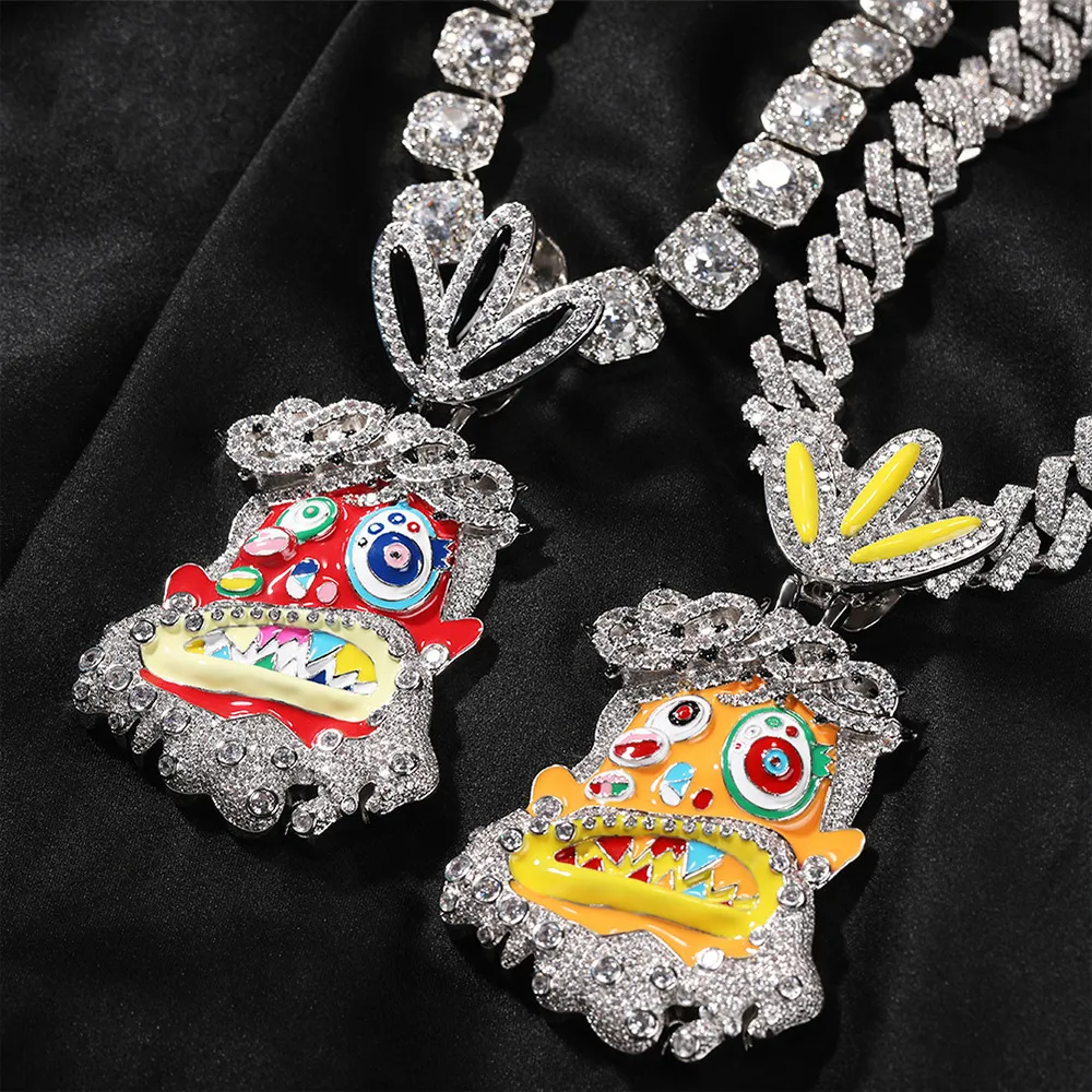 Iced Out Hip Hop Pendant Necklace - Colorful Enamel Bling Bling Rap ...