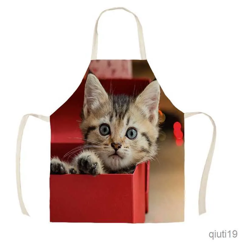 DHgate.com:Cat Print Linen Kitchen Apron for Home Cooking and Cleaning ...