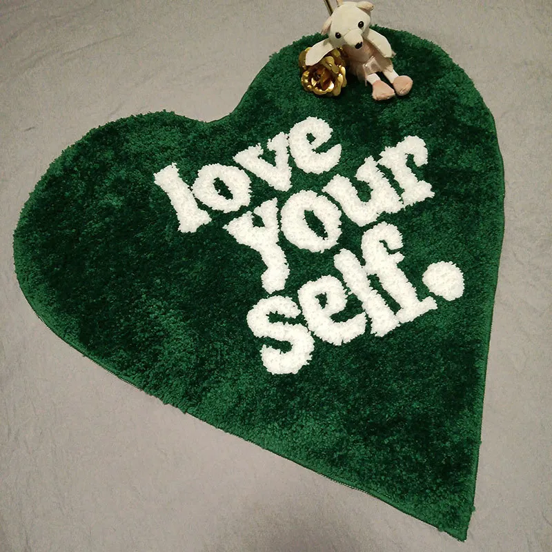 Green Heart Tufting Hug A Rug With Fluffy Letters For Bedroom, Living ...