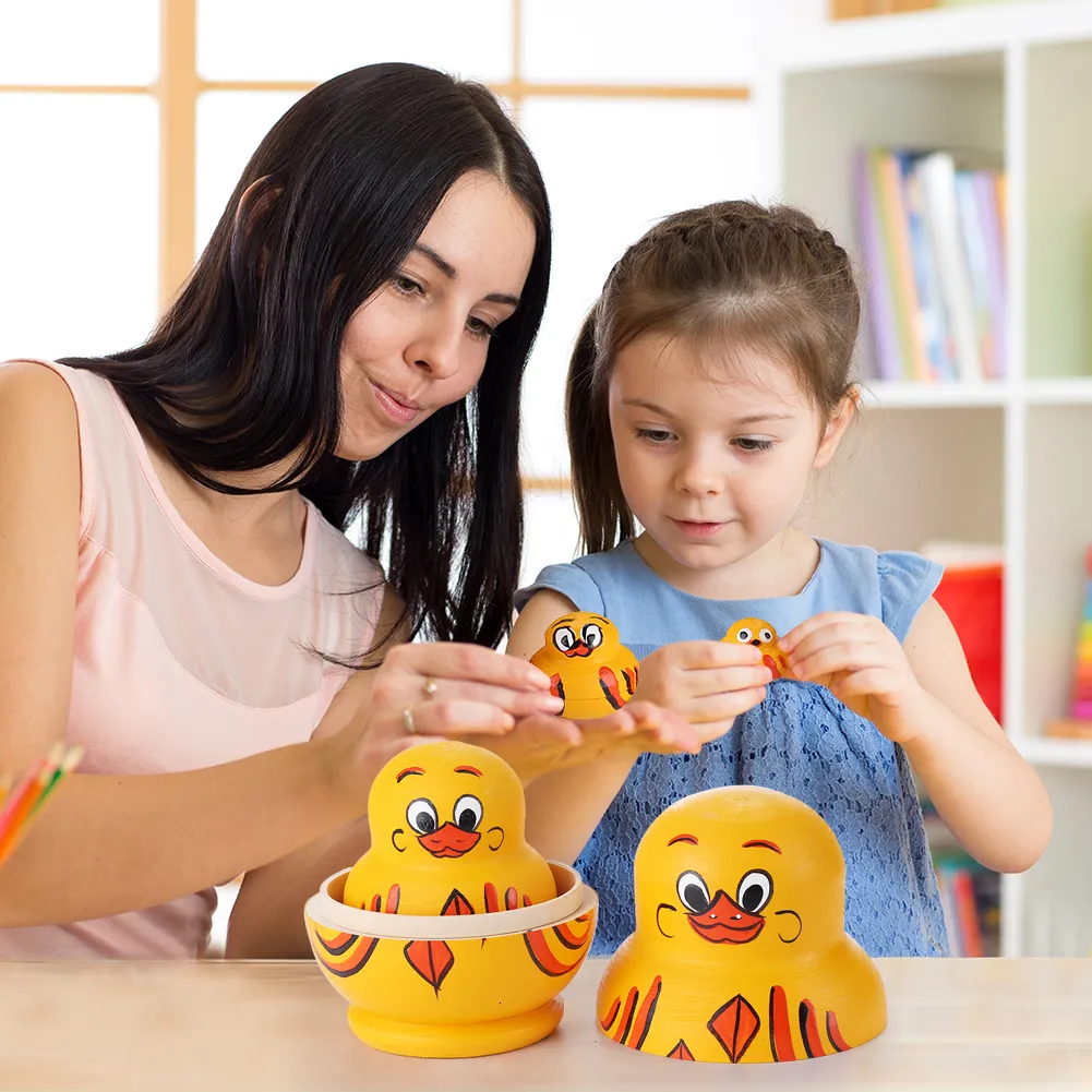 Handmade Handpainted Yellow Duck Matryoshka Wooden Russian Nesting ...