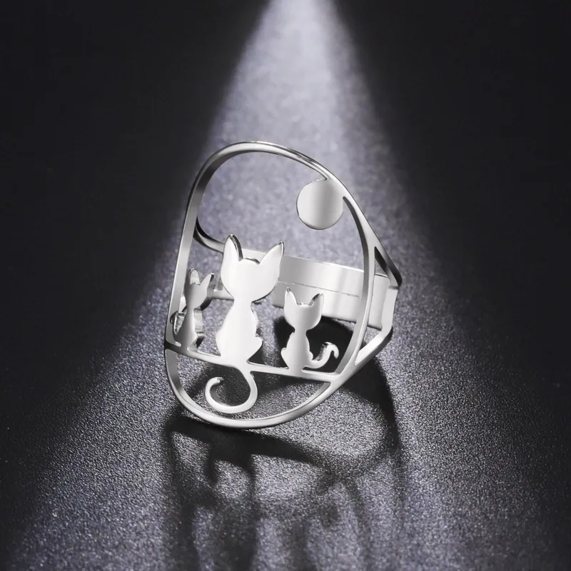 DHgate.com:Cute Cat Animal Rings for Women, Hollow Design Stainless ...