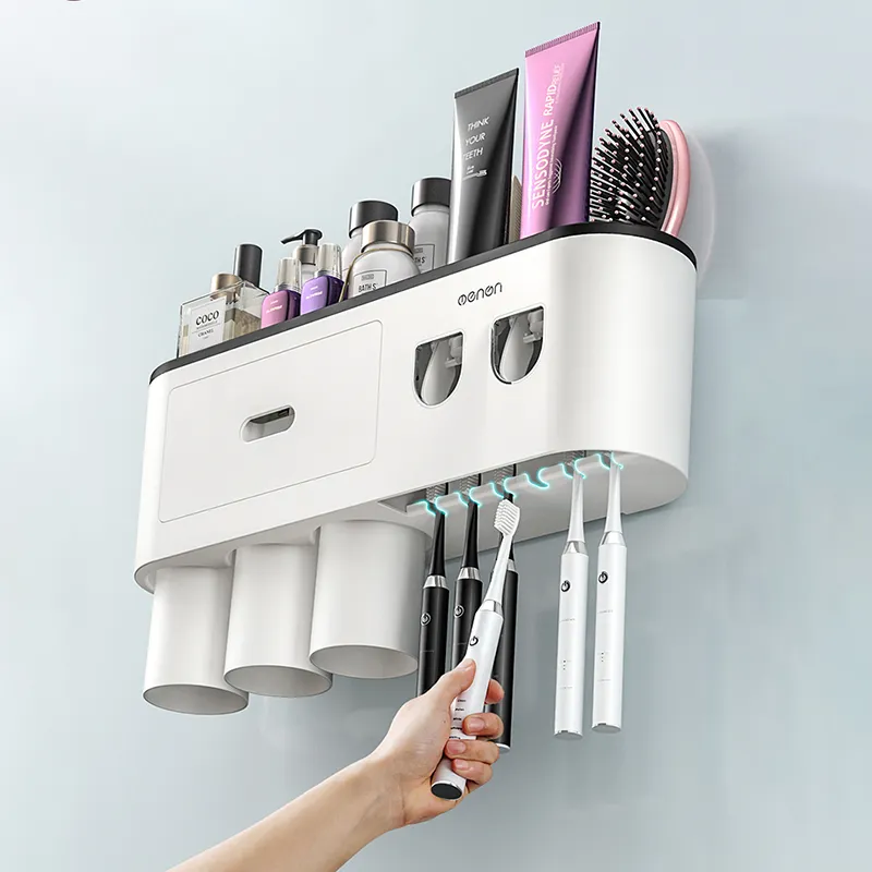 DHgate.com:Wall-mounted Toothbrush Holder with 2 Toothpaste Dispensers ...