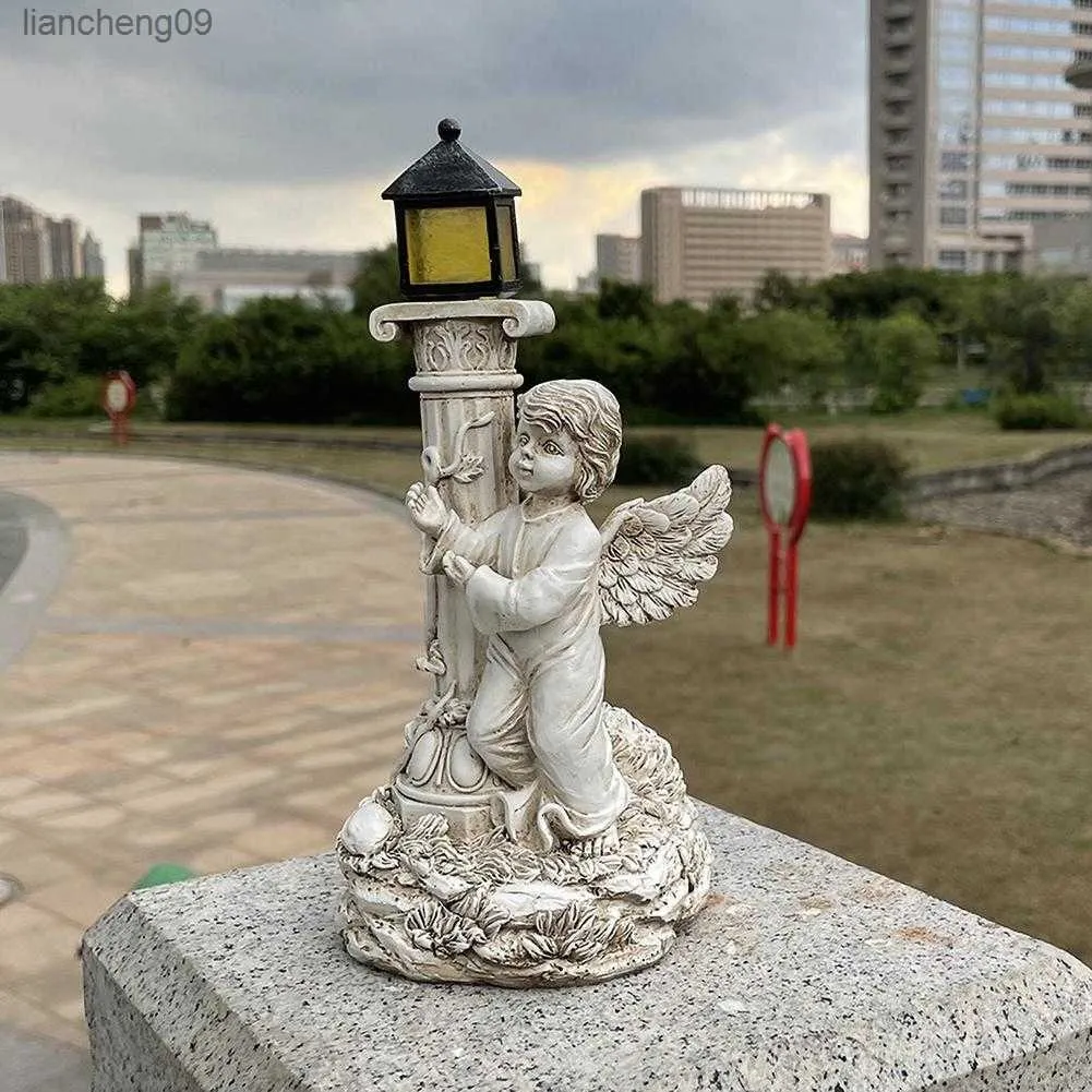 Roman Pillar Angel Statue Solar Light Garden Lawn Path Light Figurine ...