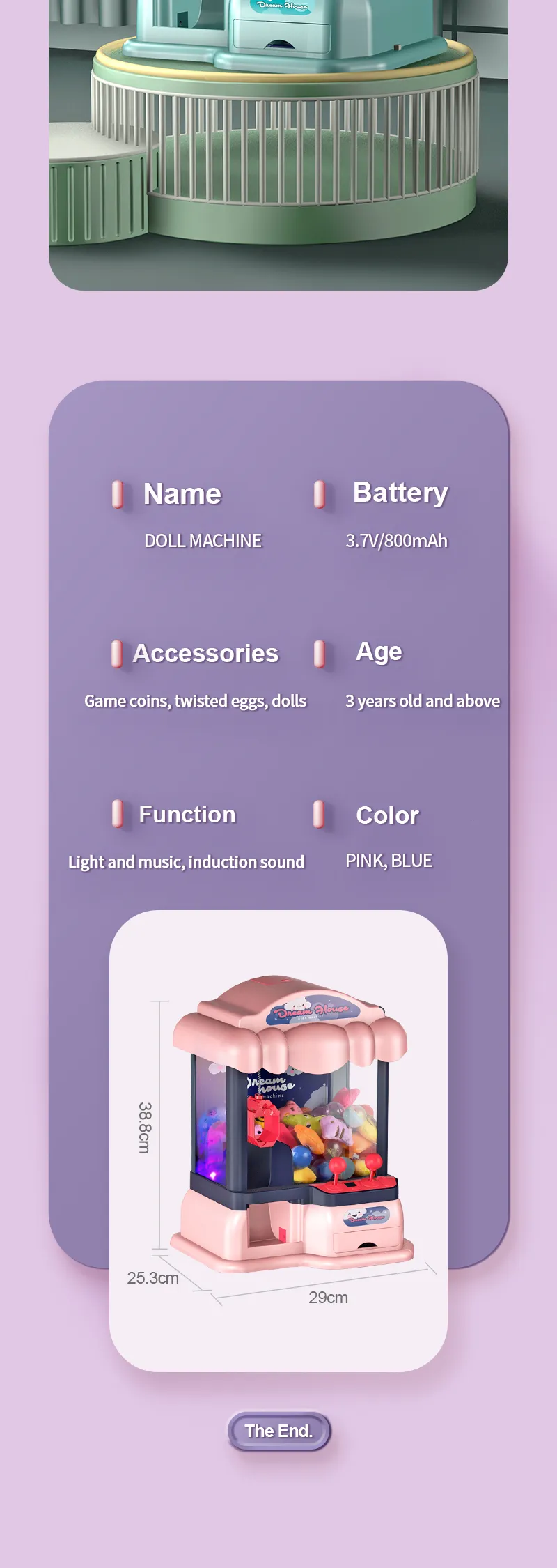 Cartoon Automatic Claw Machine Doll With Music Mini Catch Toy For Kids ...