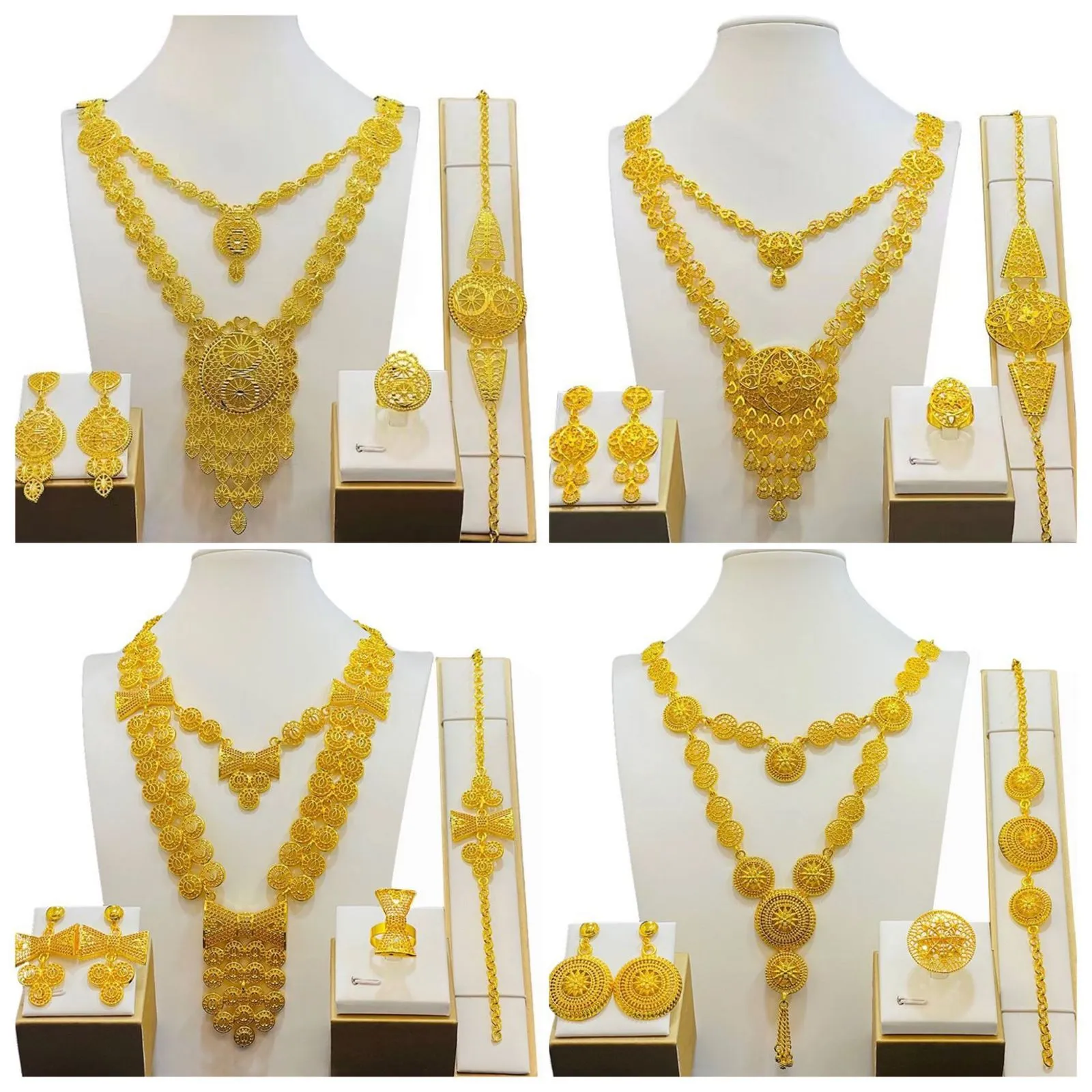 Exquisite 24K Gold Gilded Jewelry Set for Women: Necklace, Earrings ...